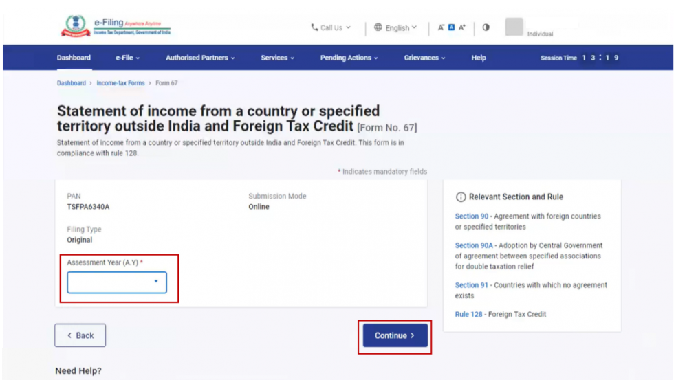 Form 67 and Claim of Foreign Tax Credit